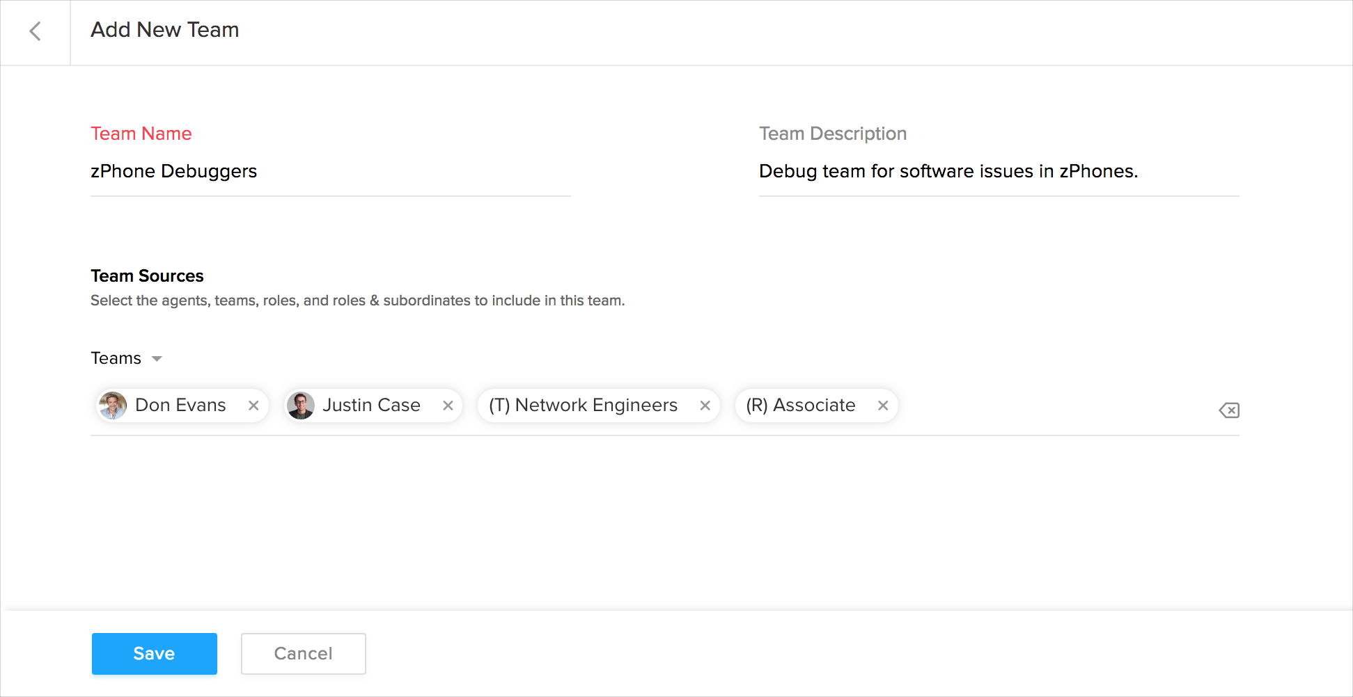 In the Add New Team page, do the following: